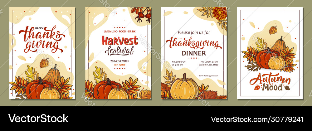 Set thanksgiving greeting cards Royalty Free Vector Image