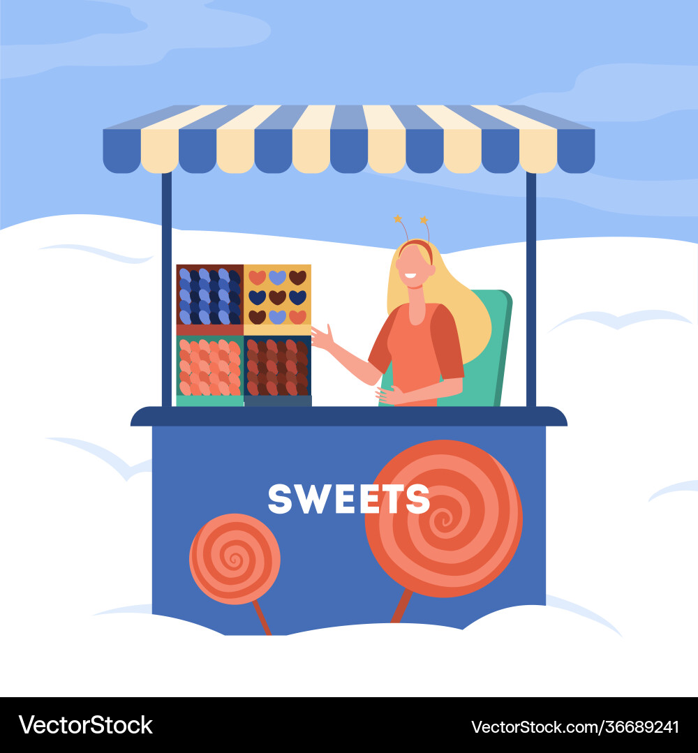 Woman selling sweets from stall Royalty Free Vector Image