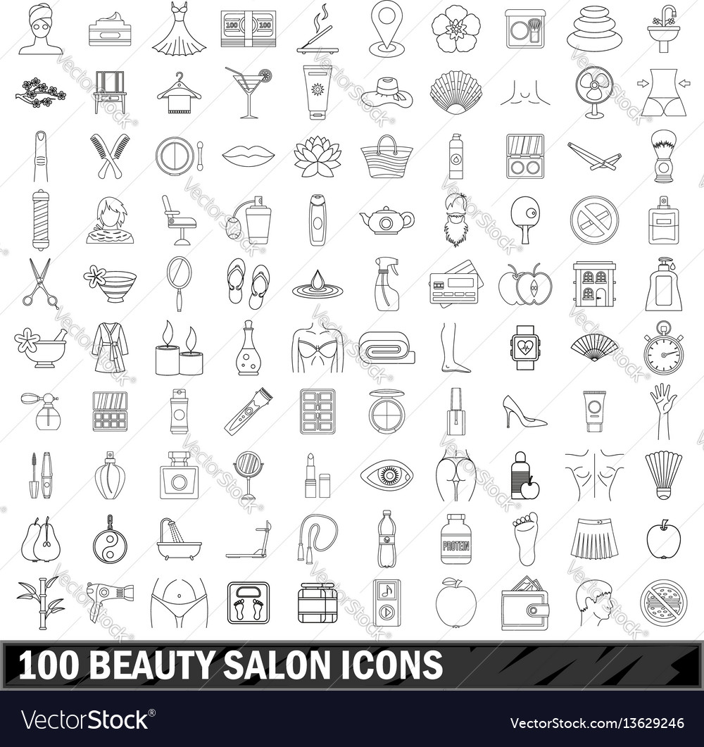 100 beauty salon icons set outline style Vector Image