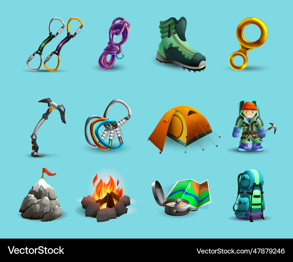 Alpine mountains climbing 3d icons set alpine Vector Image