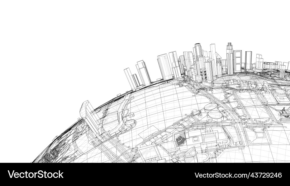 City on small planet rendering of 3d Royalty Free Vector