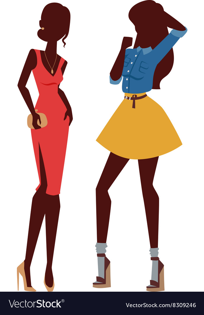 Fashion looks pure beauty two girls colored Vector Image