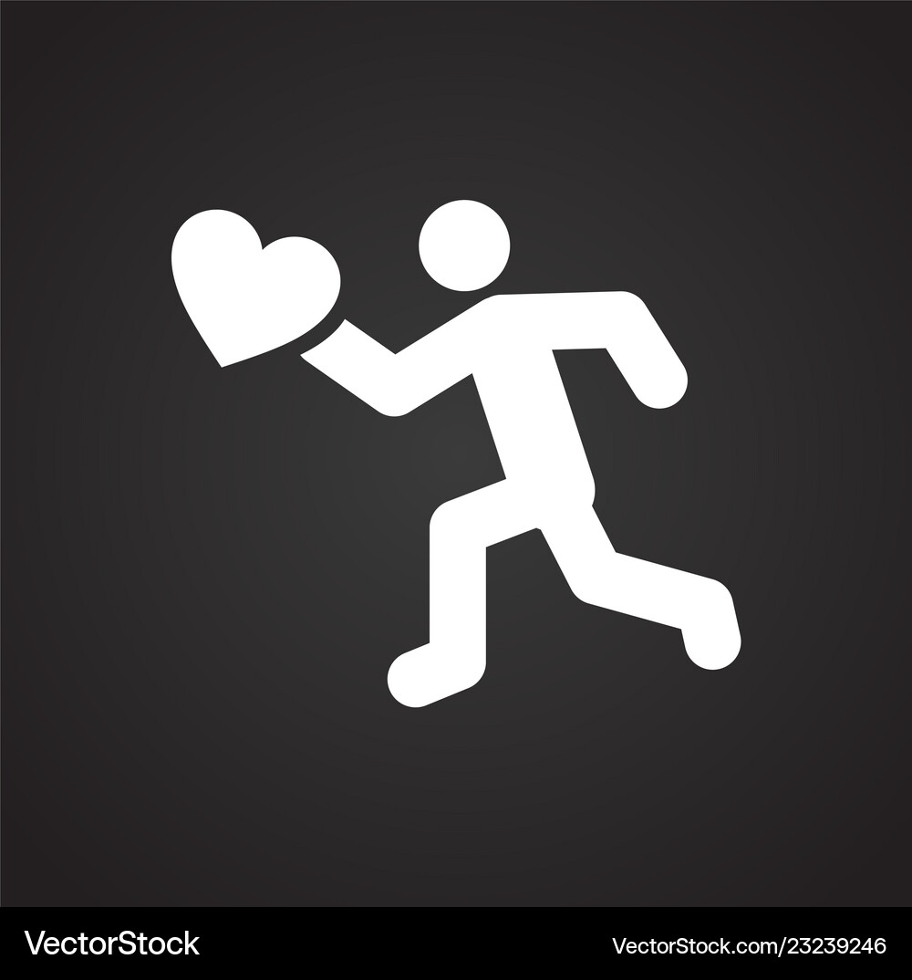 Running man with heart icon on black background Vector Image