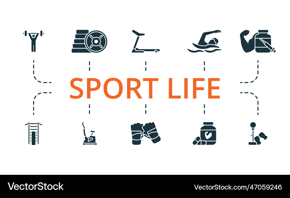 Sport life set creative icons workout weight Vector Image