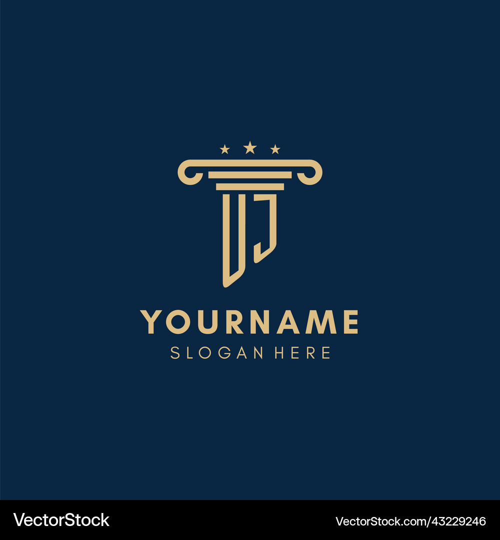 Uj monogram initial logo with pillar and stars Vector Image