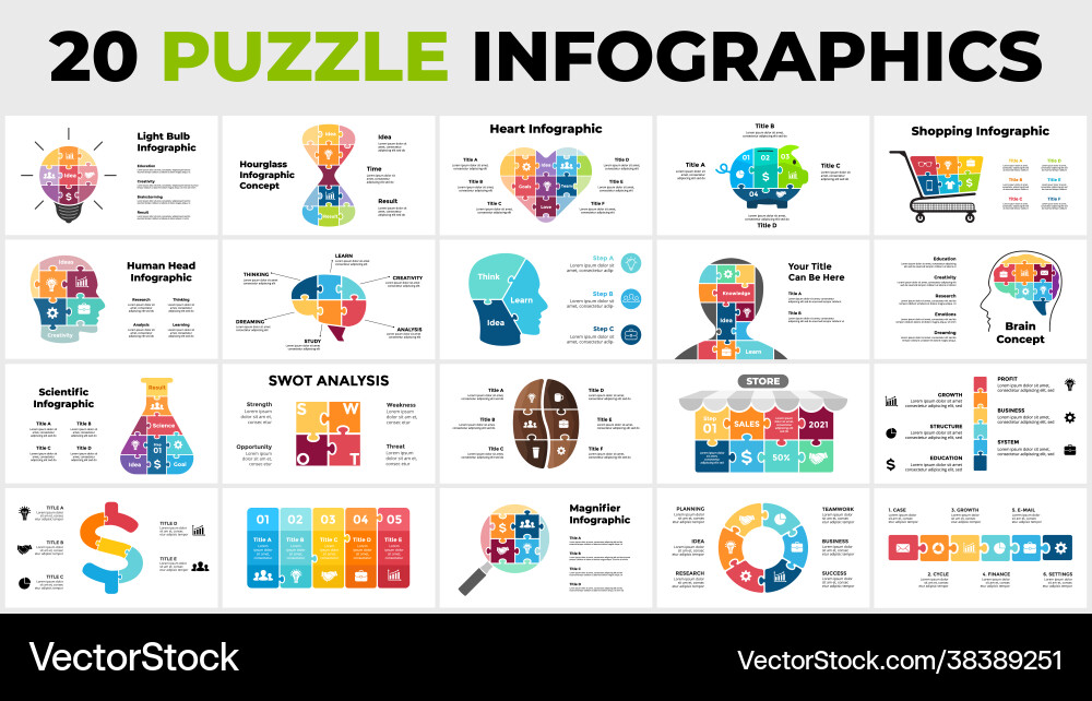 20 puzzle infographics pack perfect for education Vector Image
