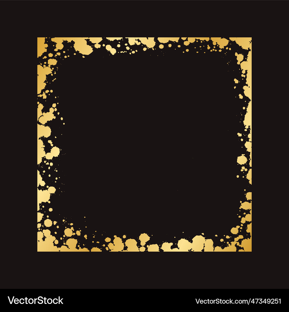 Abstract square gold ink splatter frame golden Vector Image