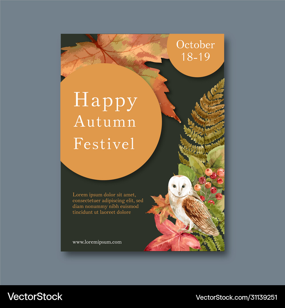 Autumn themed poster design with plants concept Vector Image