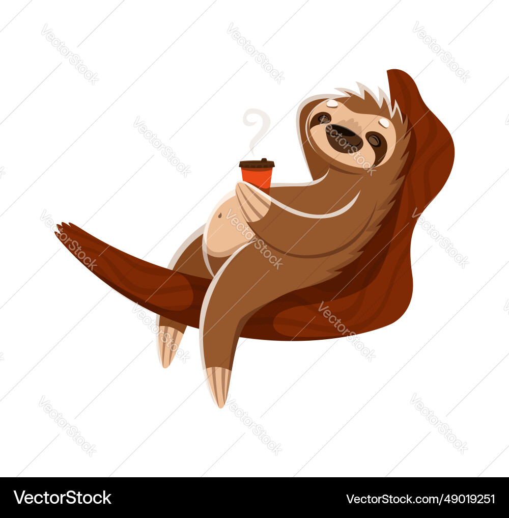 Cartoon relaxing sloth with coffee cup in hand Vector Image