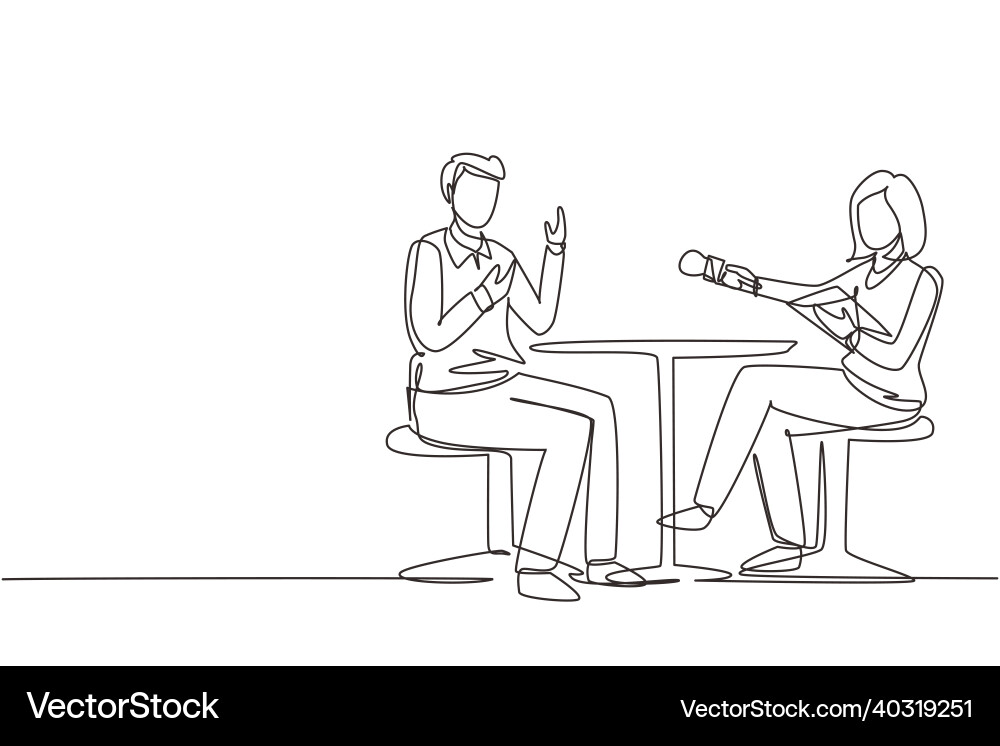 Continuous one line drawing tv presenter woman Vector Image