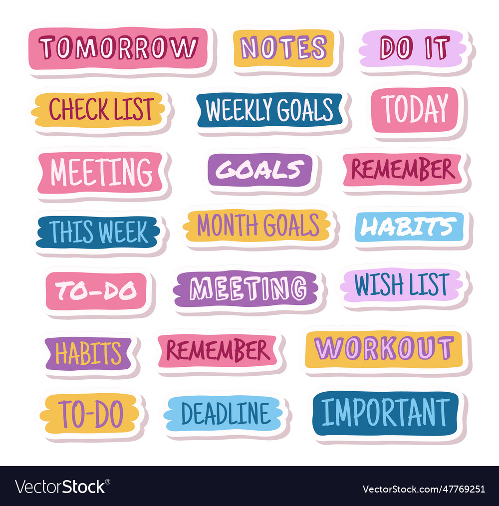 Diary sticker set important notes Royalty Free Vector Image