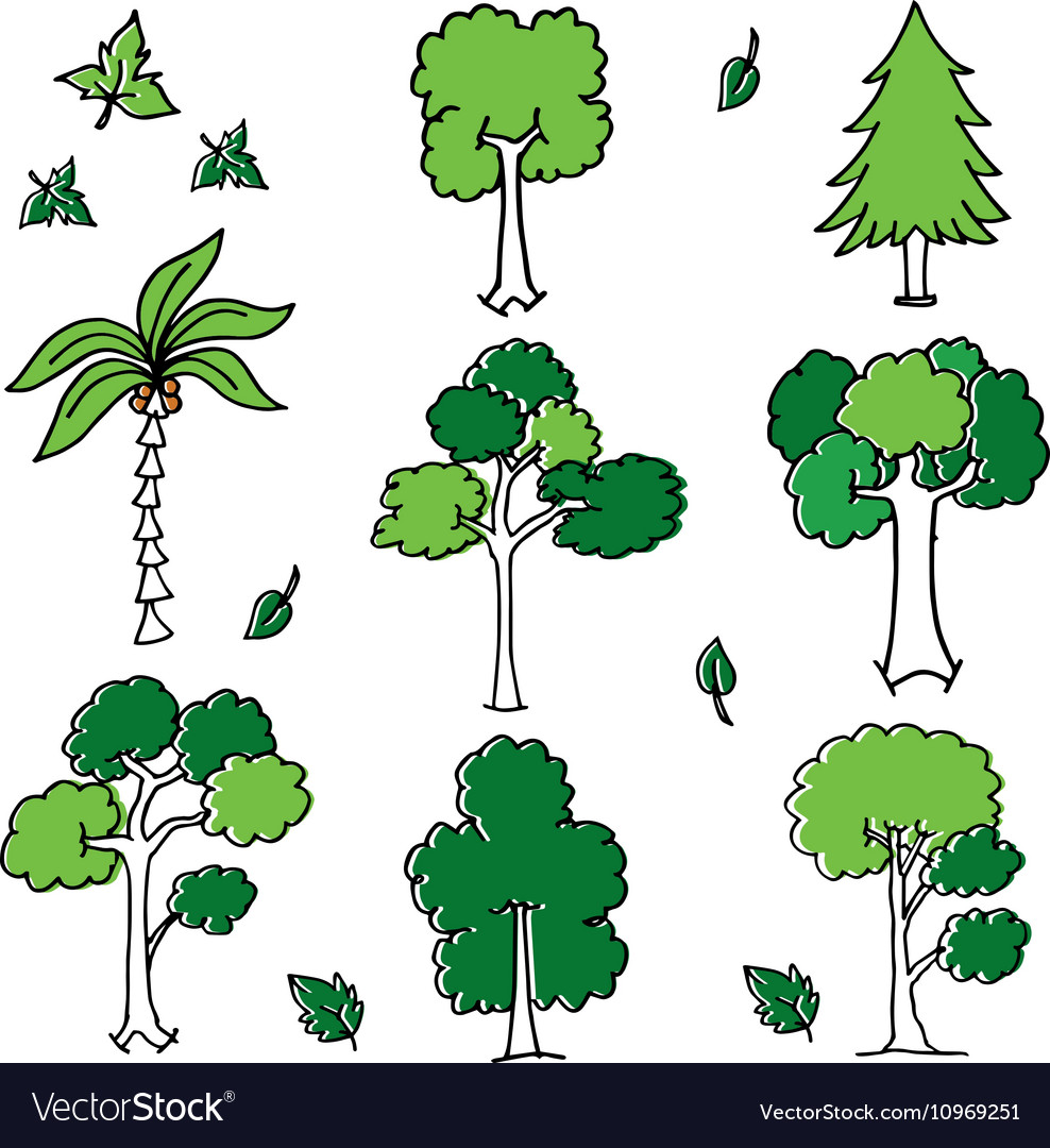 Doodle of tree set collection Royalty Free Vector Image