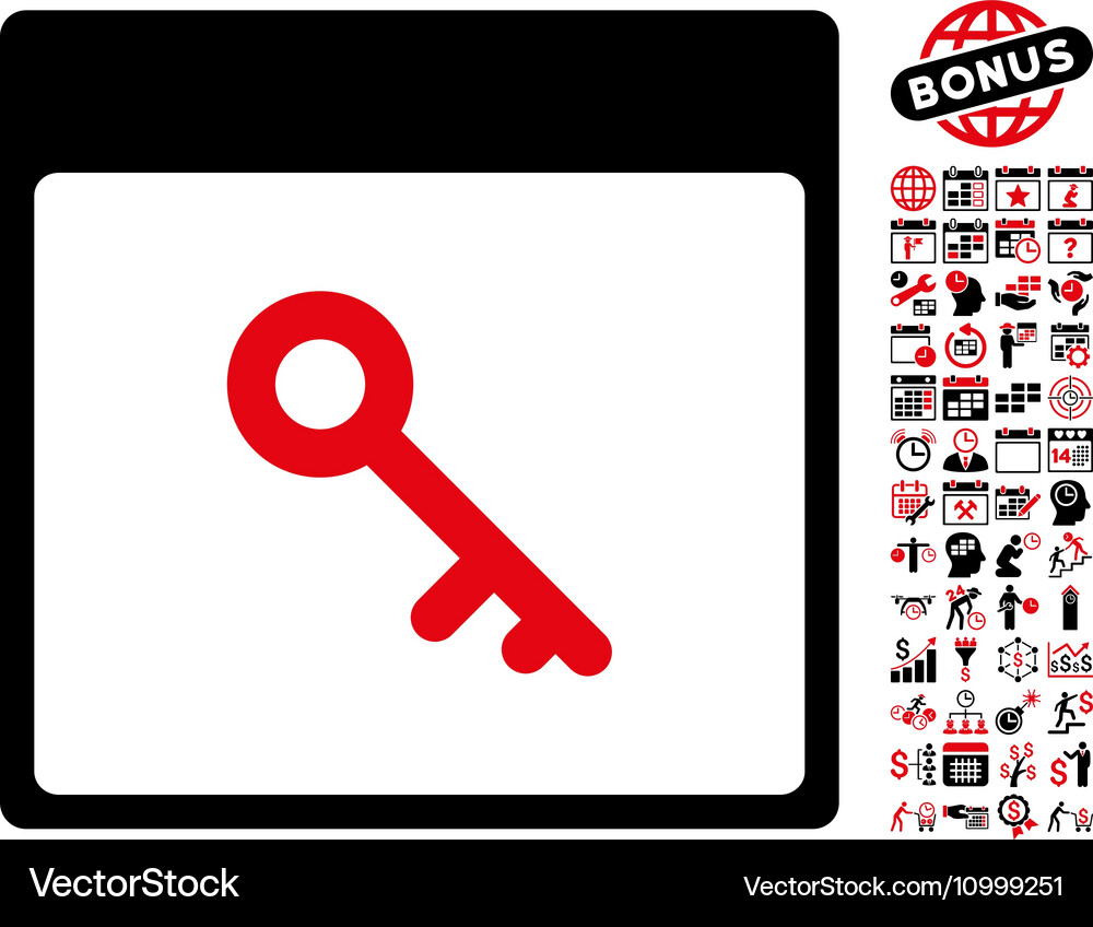 Key calendar page flat icon with bonus Royalty Free Vector