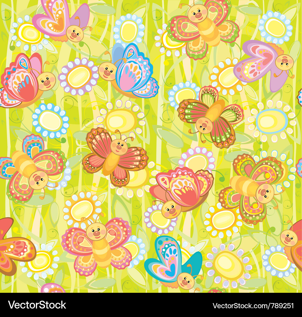 Seamless cute pattern of butterflies Royalty Free Vector