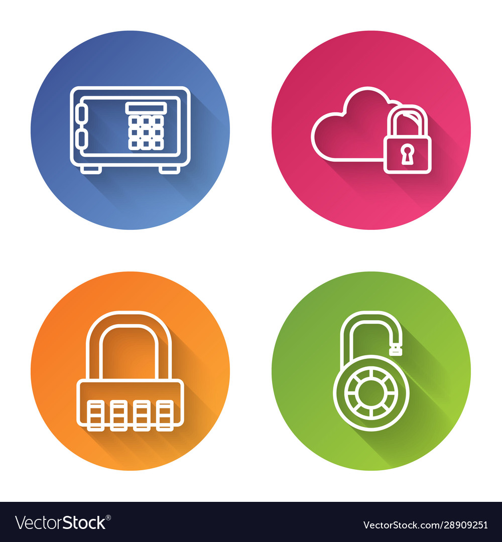 Set line safe cloud computing lock safe Royalty Free Vector