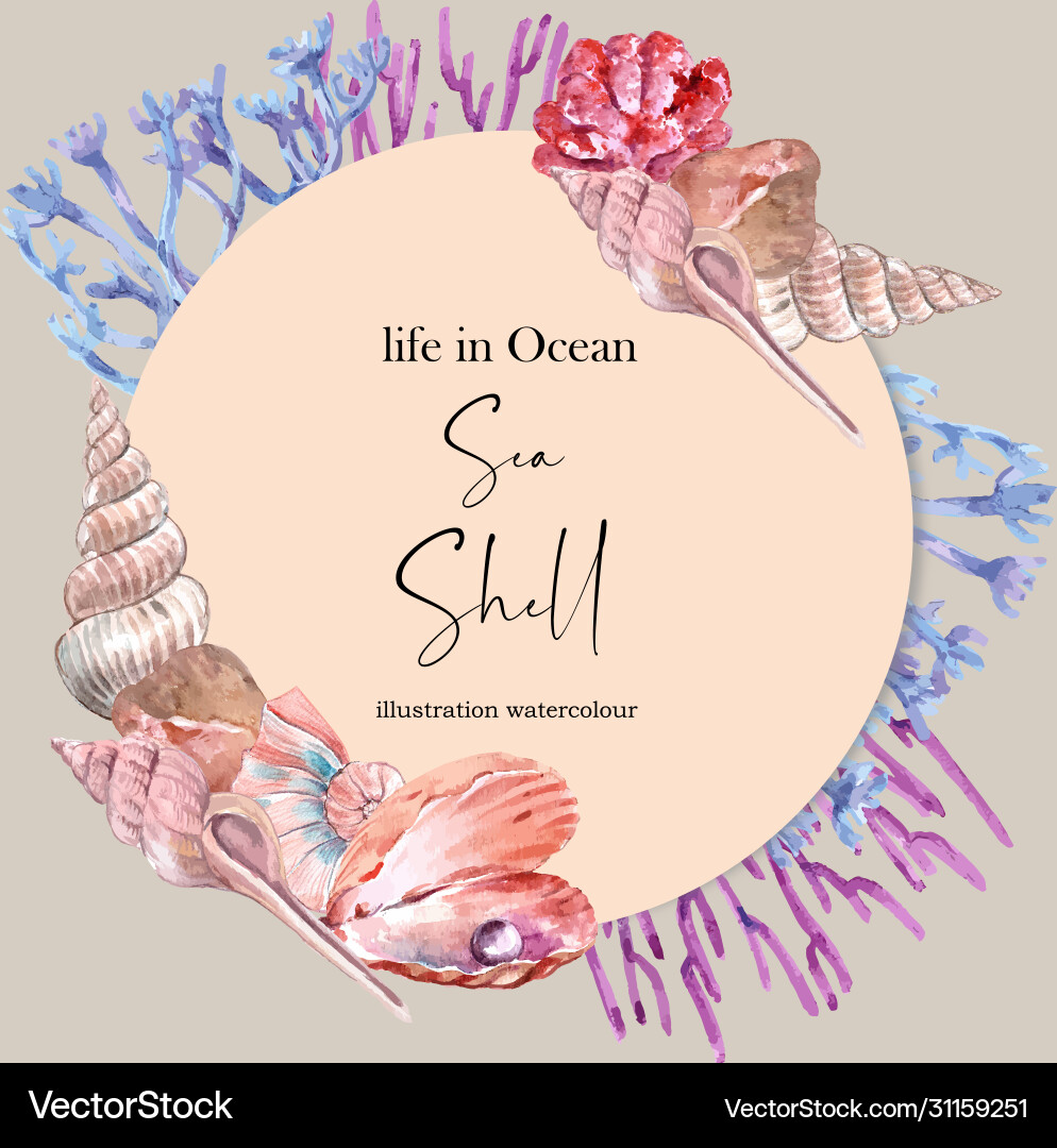 Wreath design with shells and coral concept Vector Image