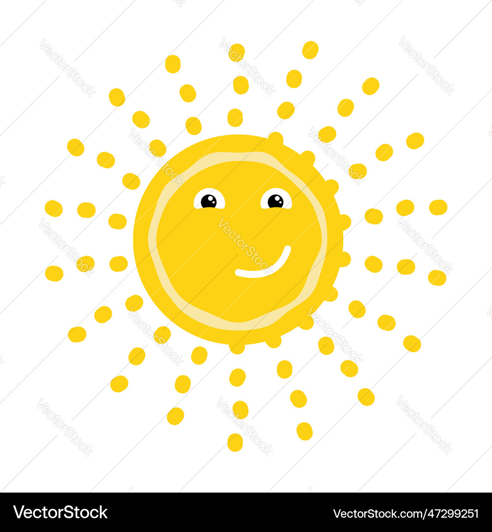 Yellow summer sun funny character with smile face Vector Image