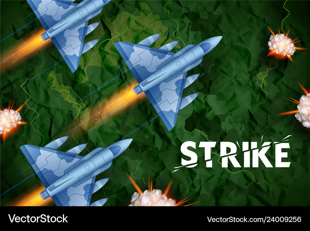 Air strike with jet planes firing Royalty Free Vector Image