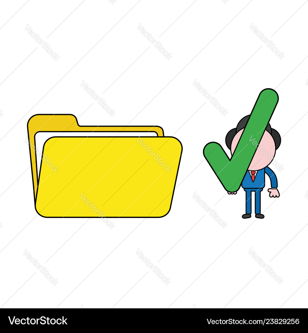 Businessman character holding check mark to open Vector Image