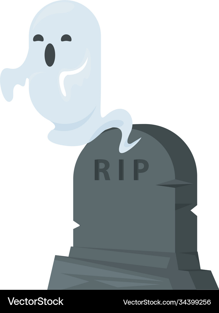 Cemetery tomb with rip word and ghost Royalty Free Vector
