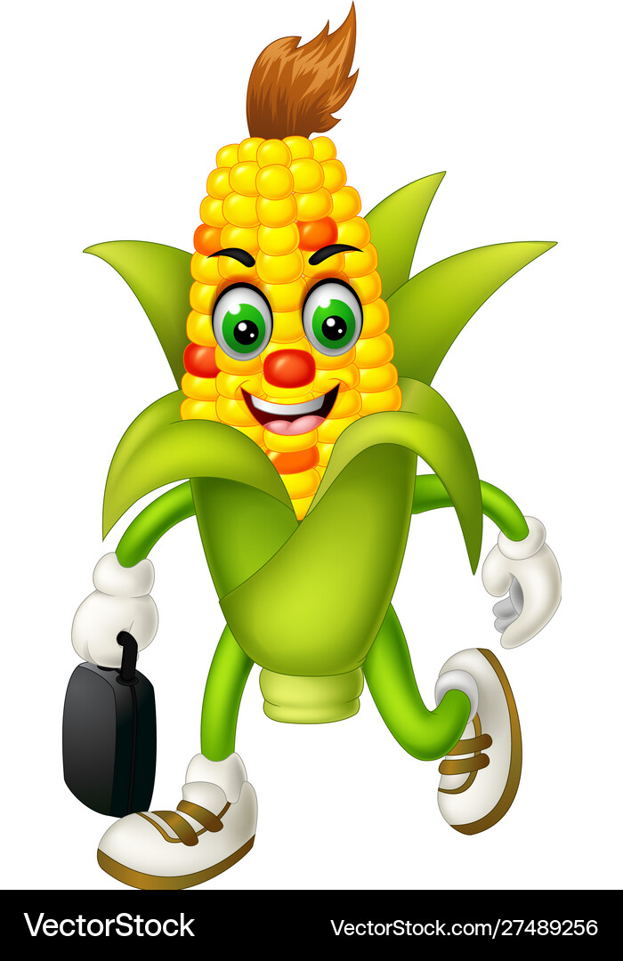 Cool yellow corn with black suitcase cartoon Vector Image