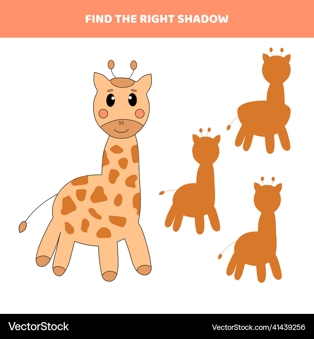 Find the right shadow for cartoon giraffe Vector Image