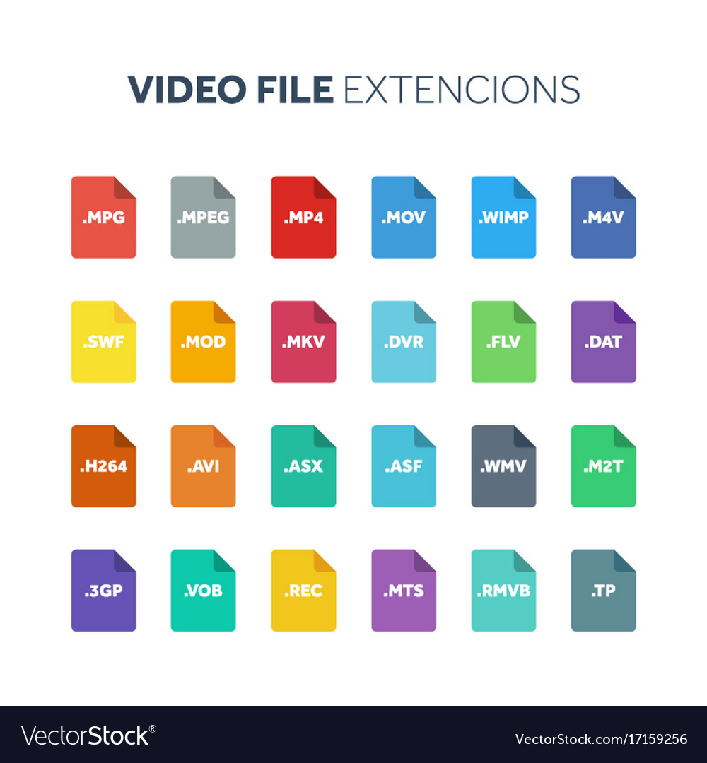 Flat style icon set video movie film file type Vector Image