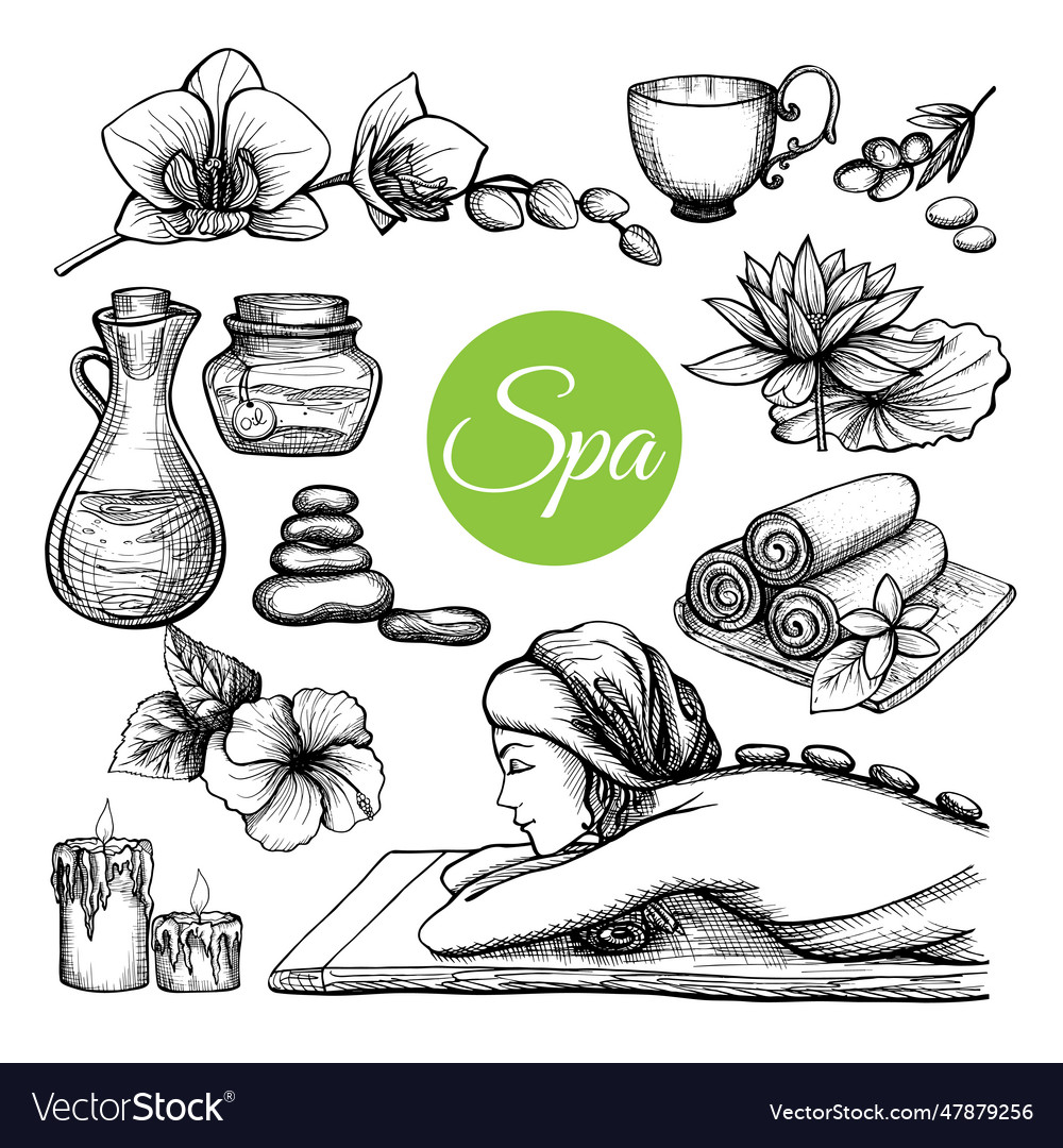 Hand drawn spa treatment set drawn spa Royalty Free Vector