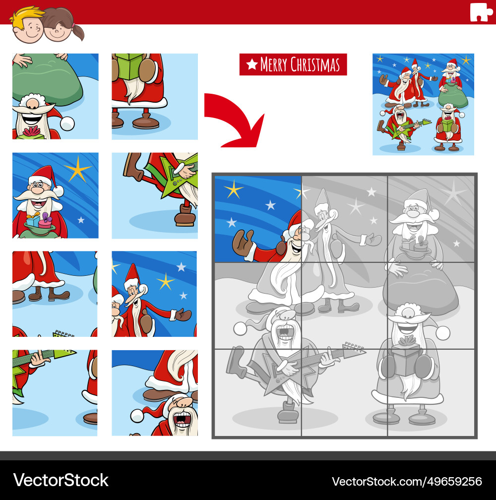 Jigsaw puzzle game with santa clauses on christmas