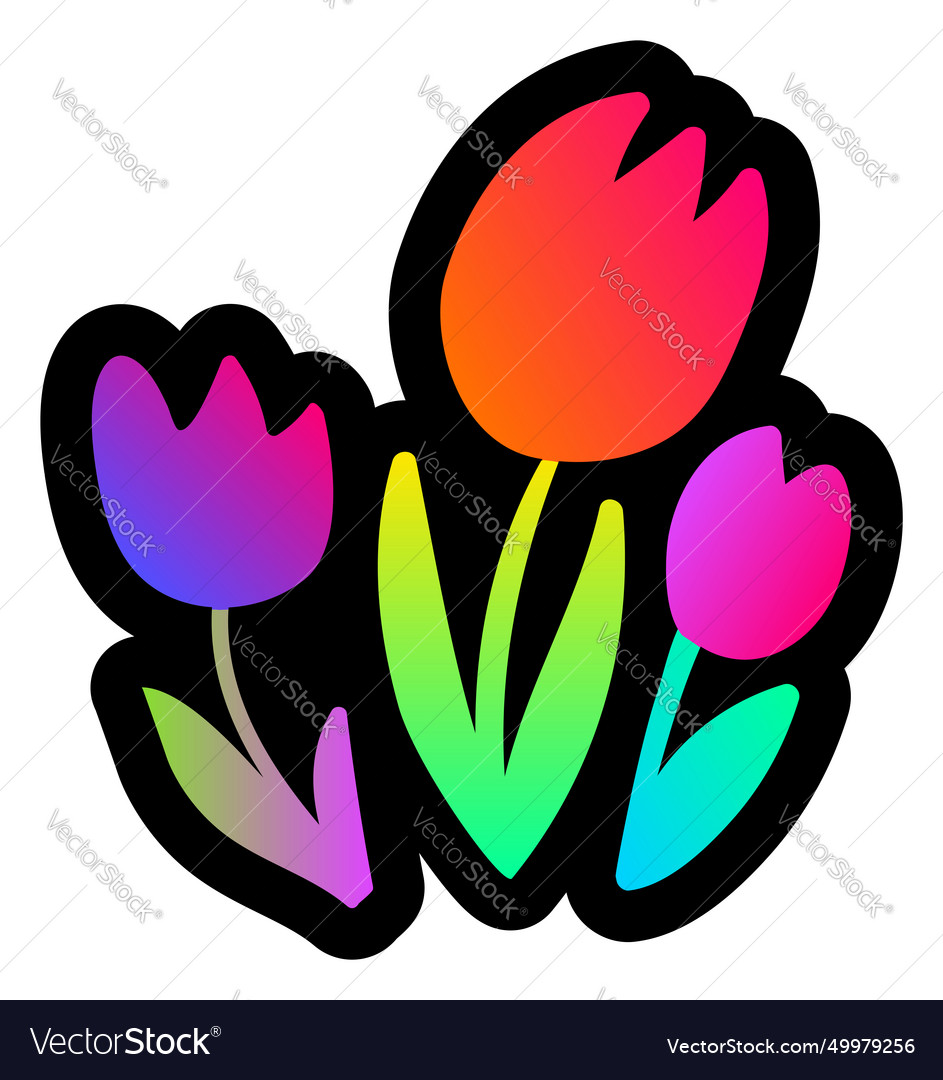 Neon gradient tulip night fluorescent sticker Vector Image Neon gradient tulip night fluorescent sticker Vector Image