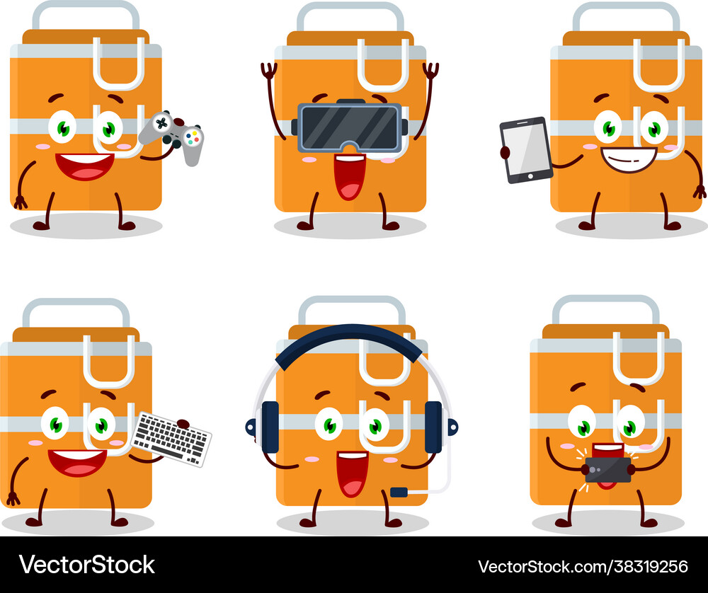 Orange lunch box cartoon character are playing Vector Image