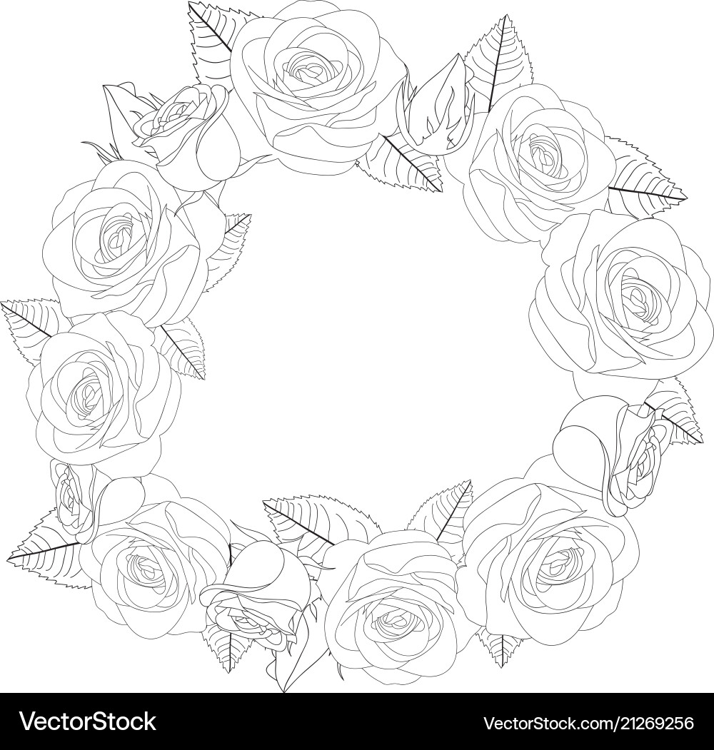 Rose flower wreath outline Royalty Free Vector Image