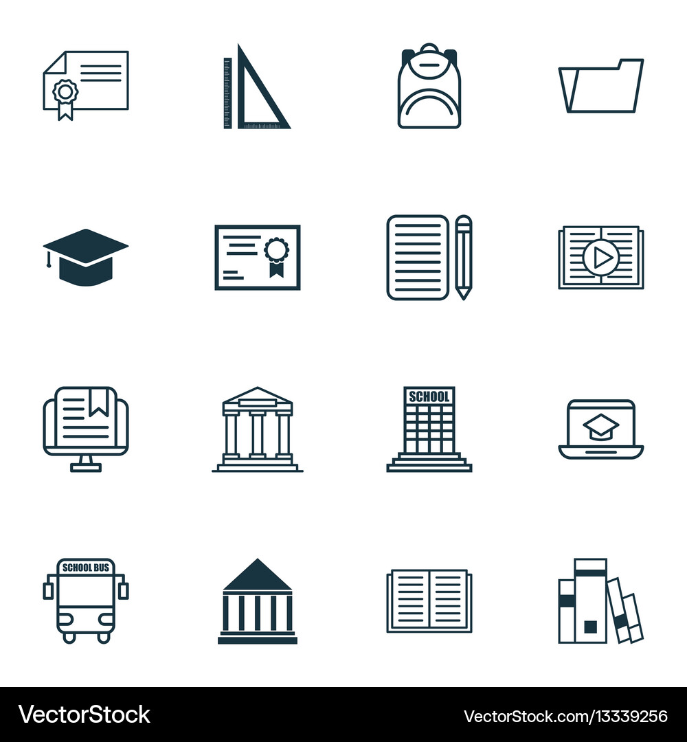 Set of 16 school icons includes home work Vector Image