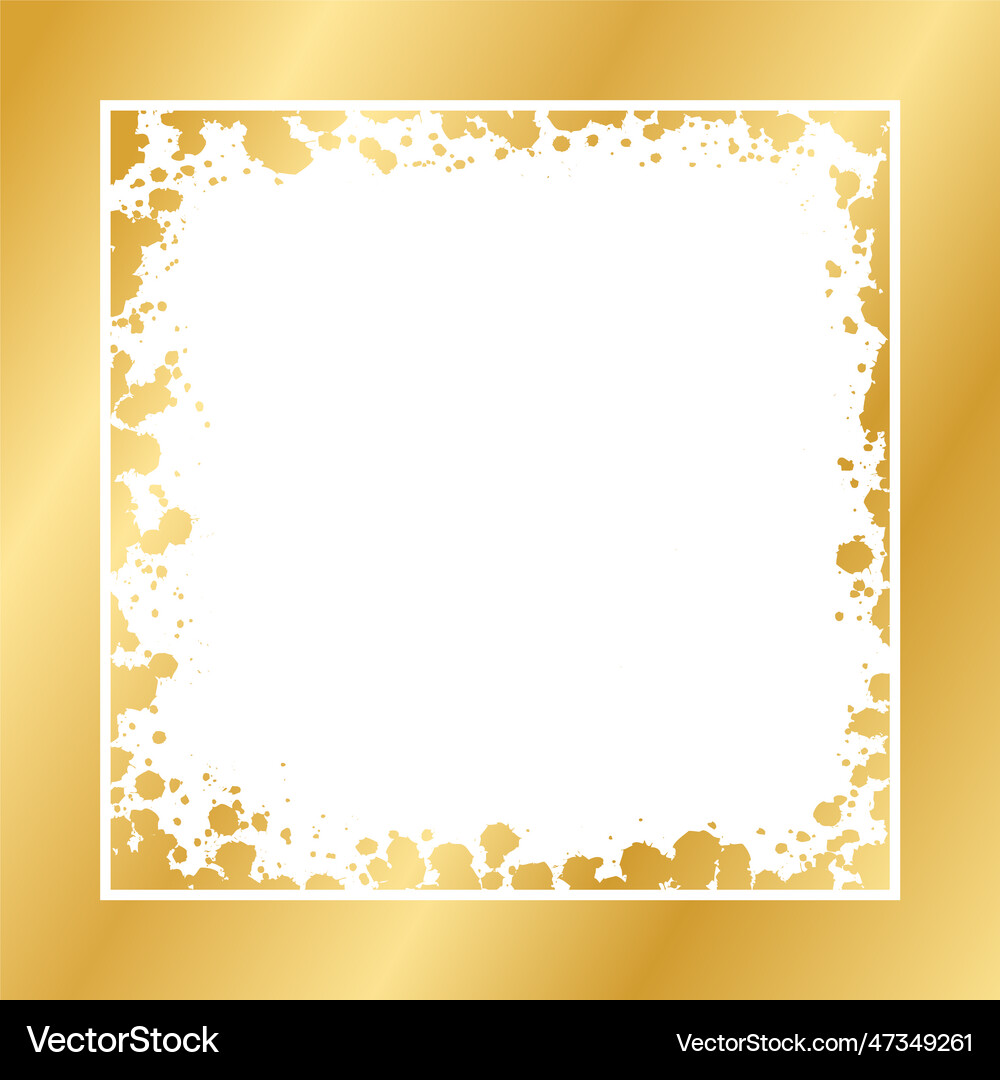 Abstract square gold ink splatter frame golden Vector Image