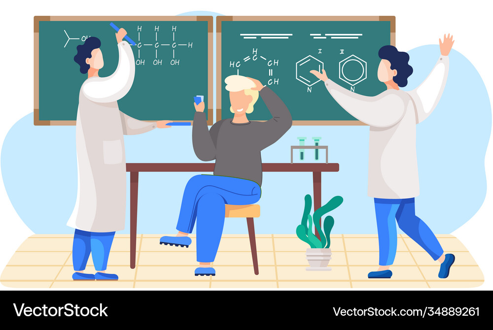 Chemistry lesson man sitting with cards guy Vector Image