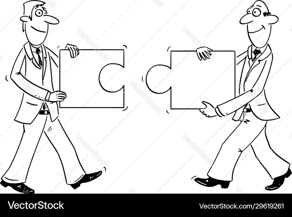 Comic cartoon two businessmen holding matching Vector Image