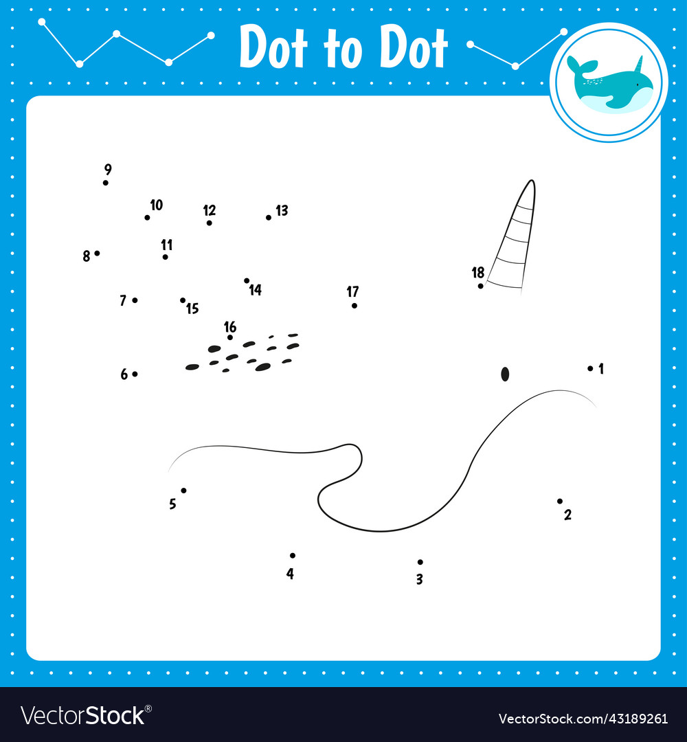 Connect the dots narwhal dot to dot educational Vector Image