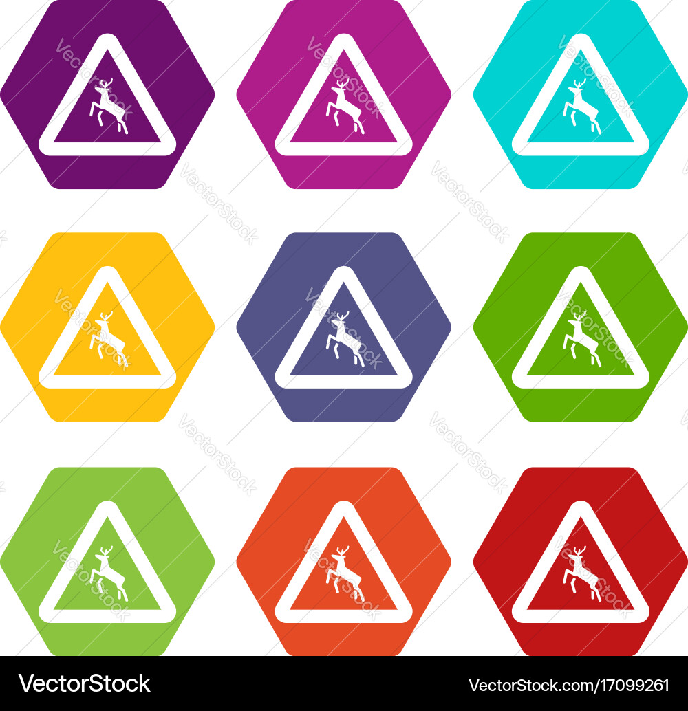 Deer traffic warning sign icon set color Vector Image
