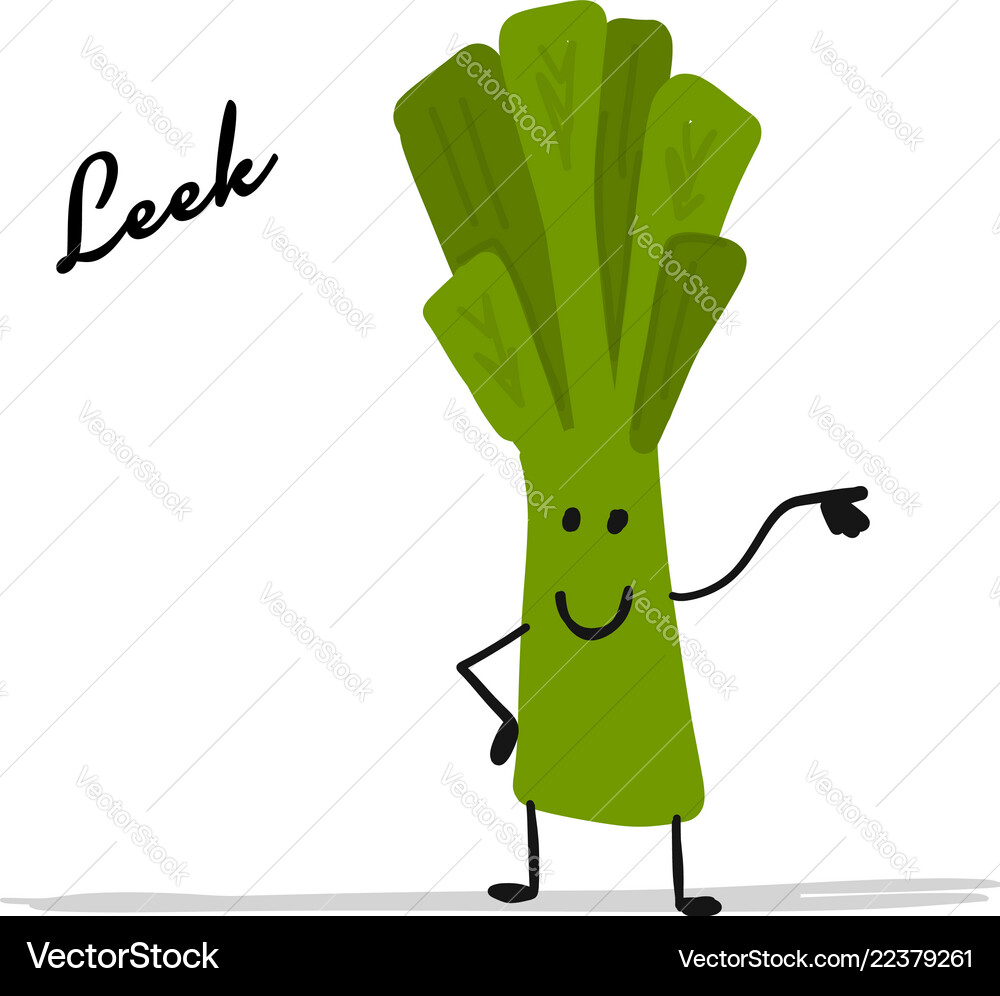 Funny smiling leek character for your design Vector Image