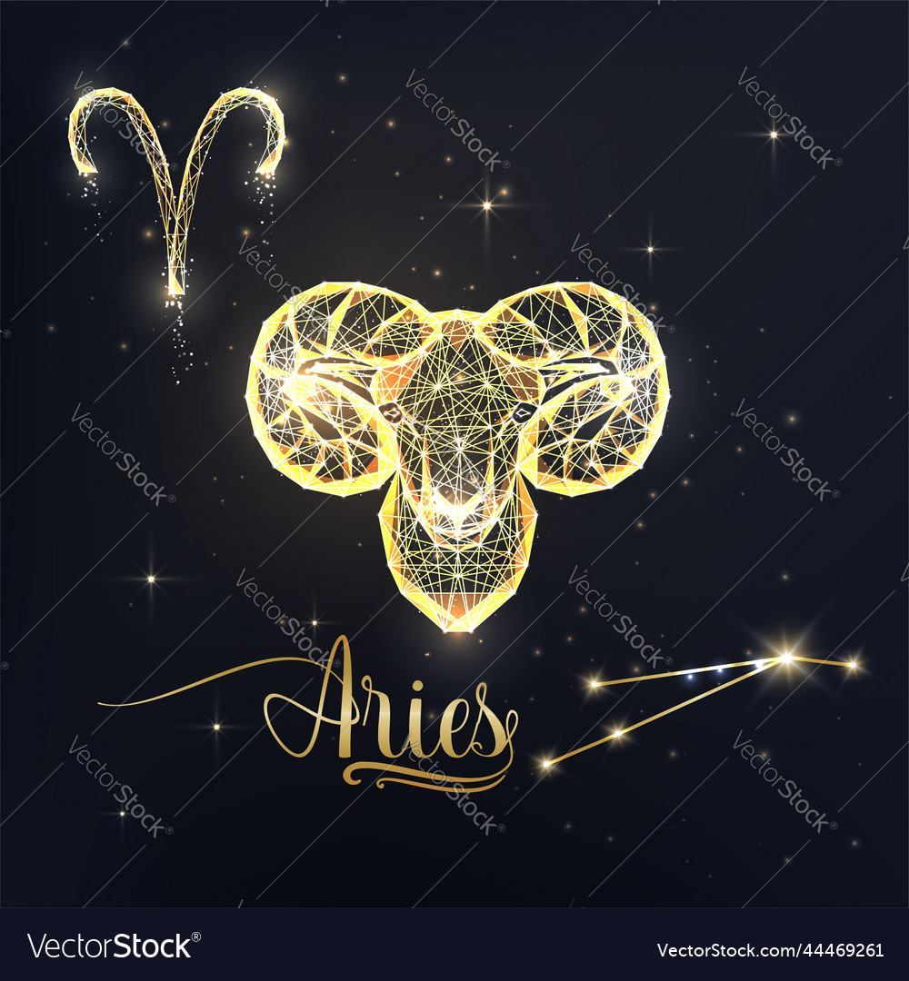 Gold aries zodiac sign poster with ram Royalty Free Vector