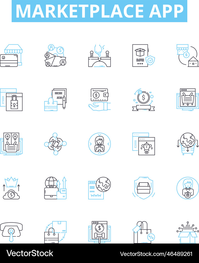 Marketplace app line icons set Royalty Free Vector Image