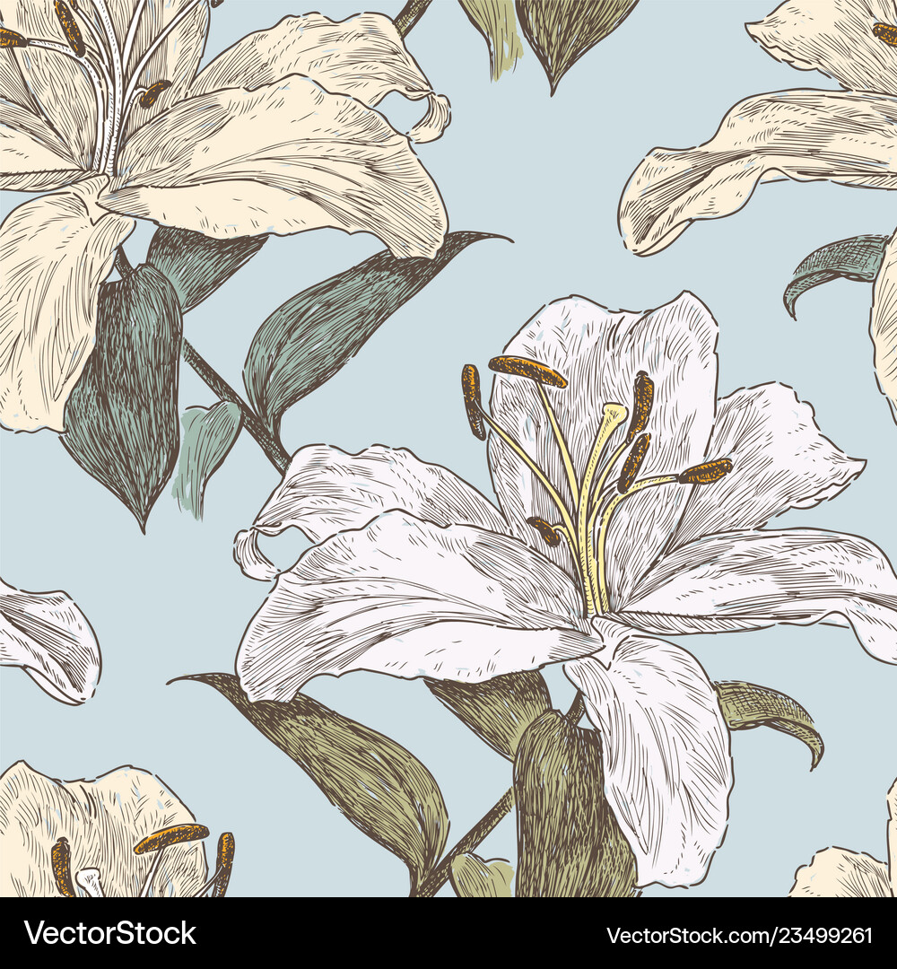 Pattern of the garden lilies Royalty Free Vector Image