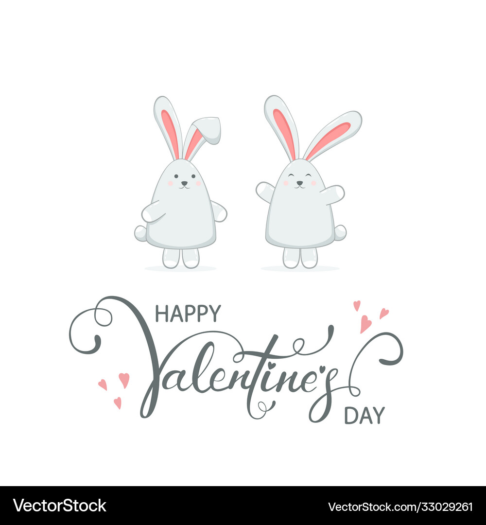 Rabbit couple and valentines hearts on white Vector Image