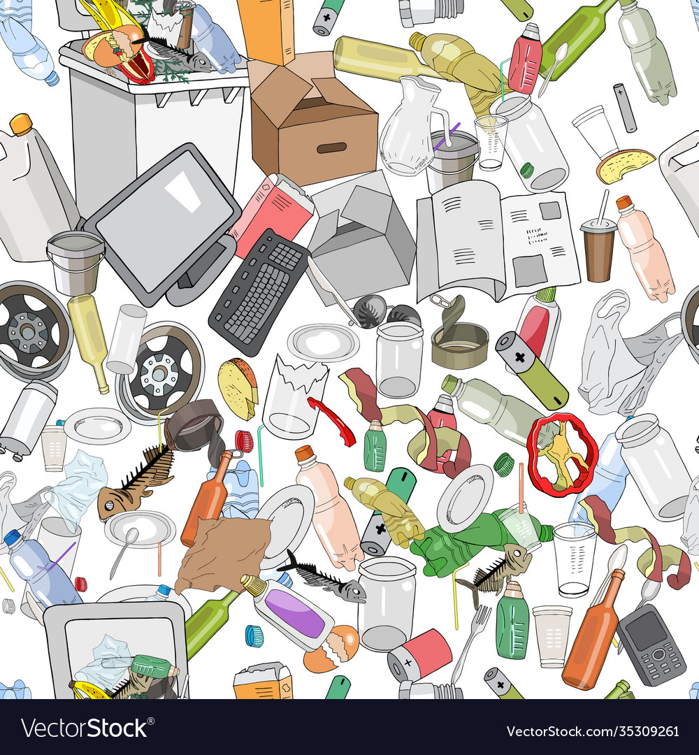 Seamless pattern with different kinds plastic Vector Image