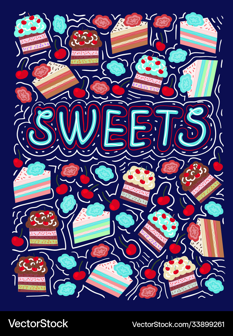 Square greeting card with sweets Royalty Free Vector Image