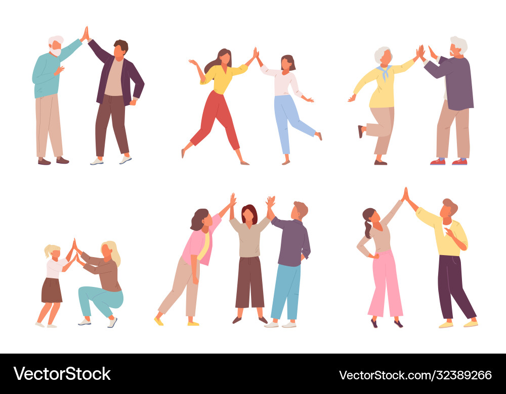 Characters give five to each other set people Vector Image