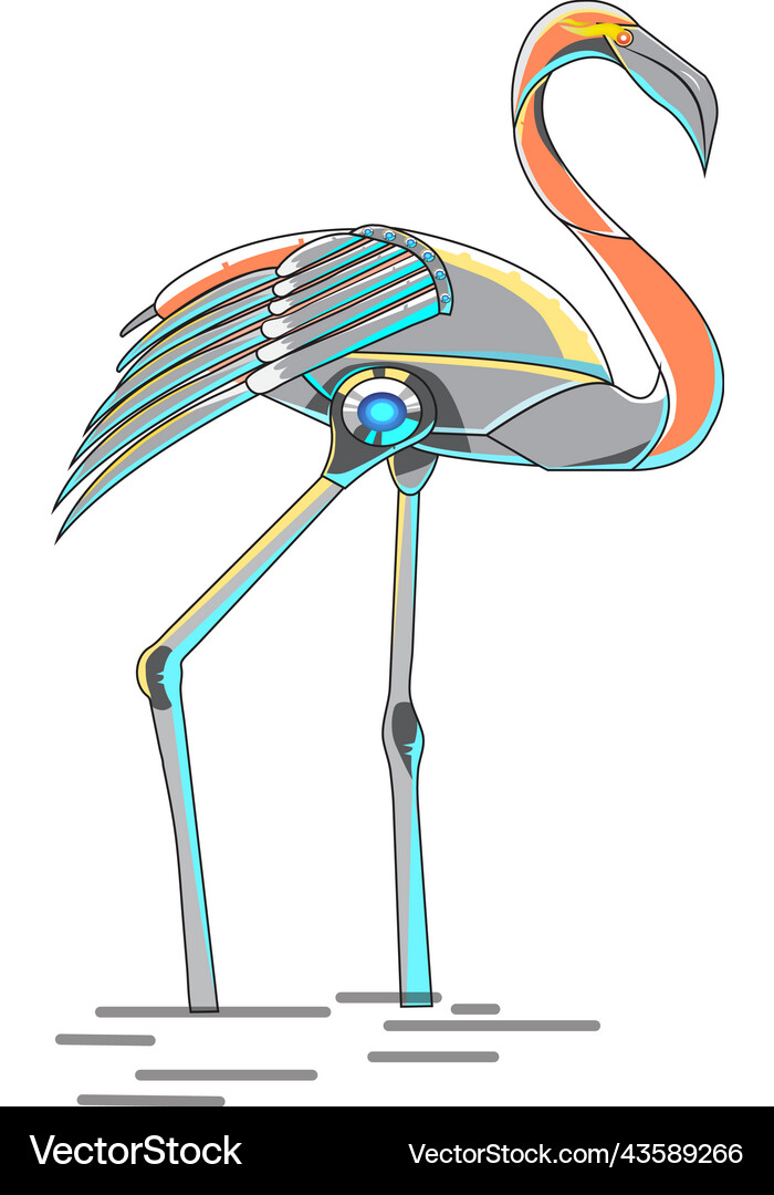 Cute robotic style flamingo bird Royalty Free Vector Image