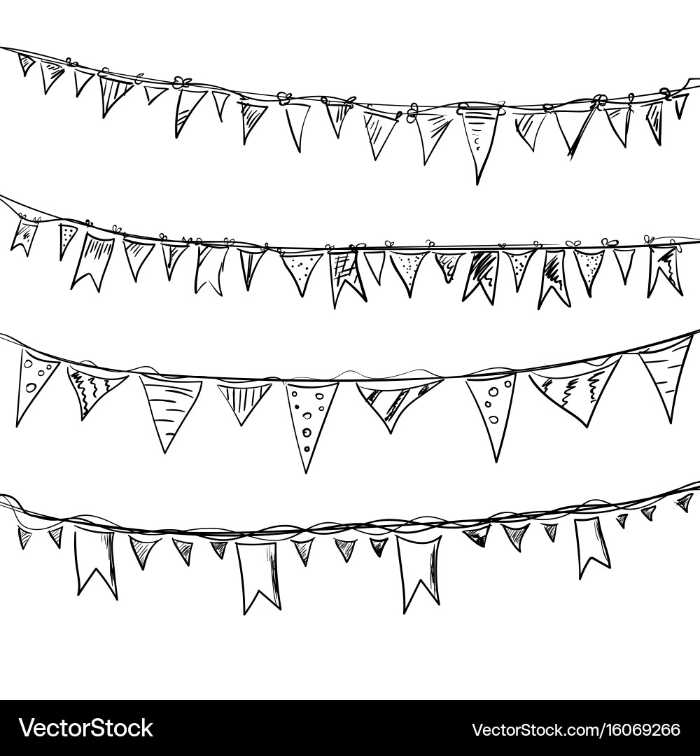 Hand drawn doodle bunting flags set Royalty Free Vector