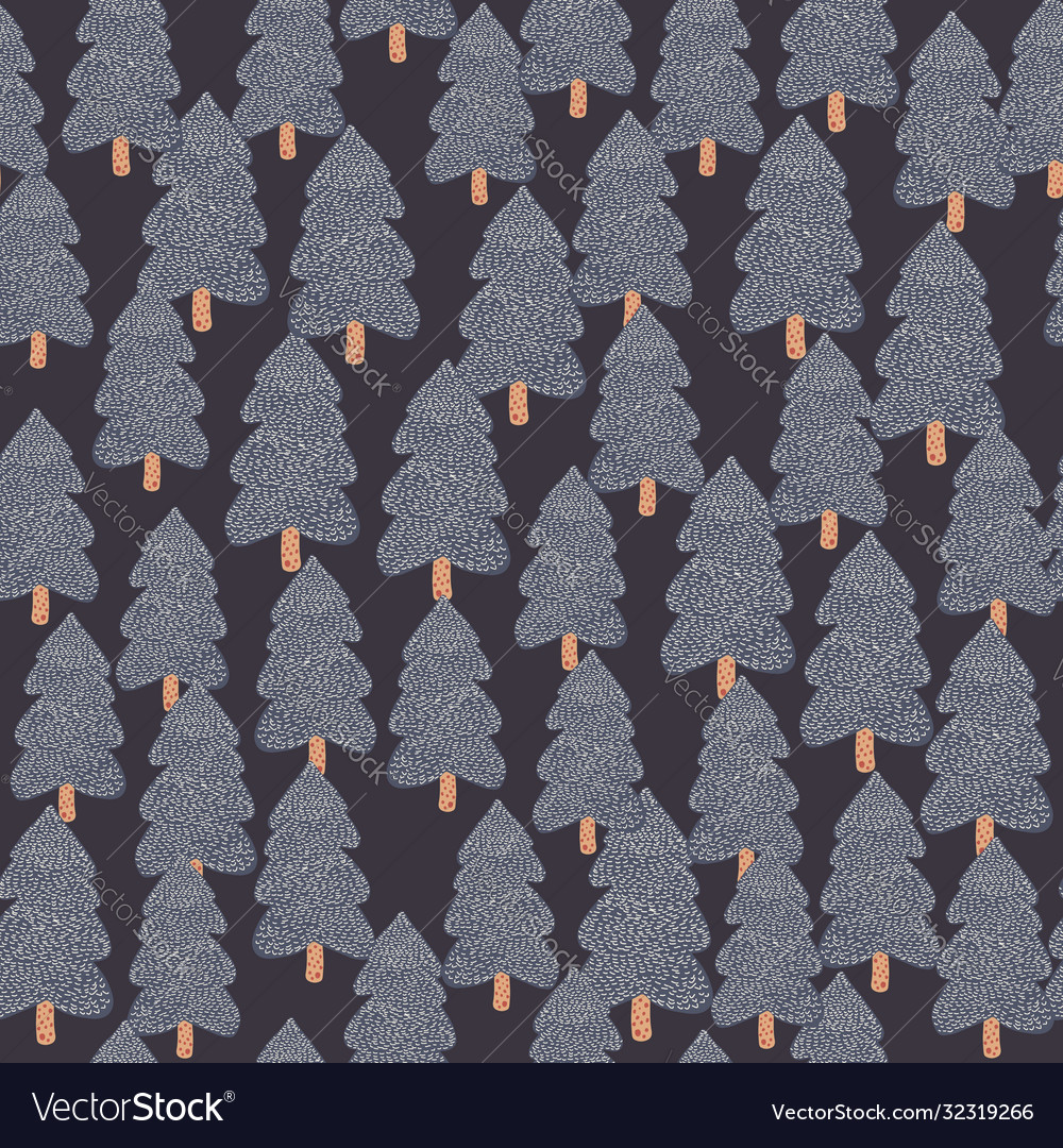 Hand drawn pine tree seamless pattern on dark Vector Image