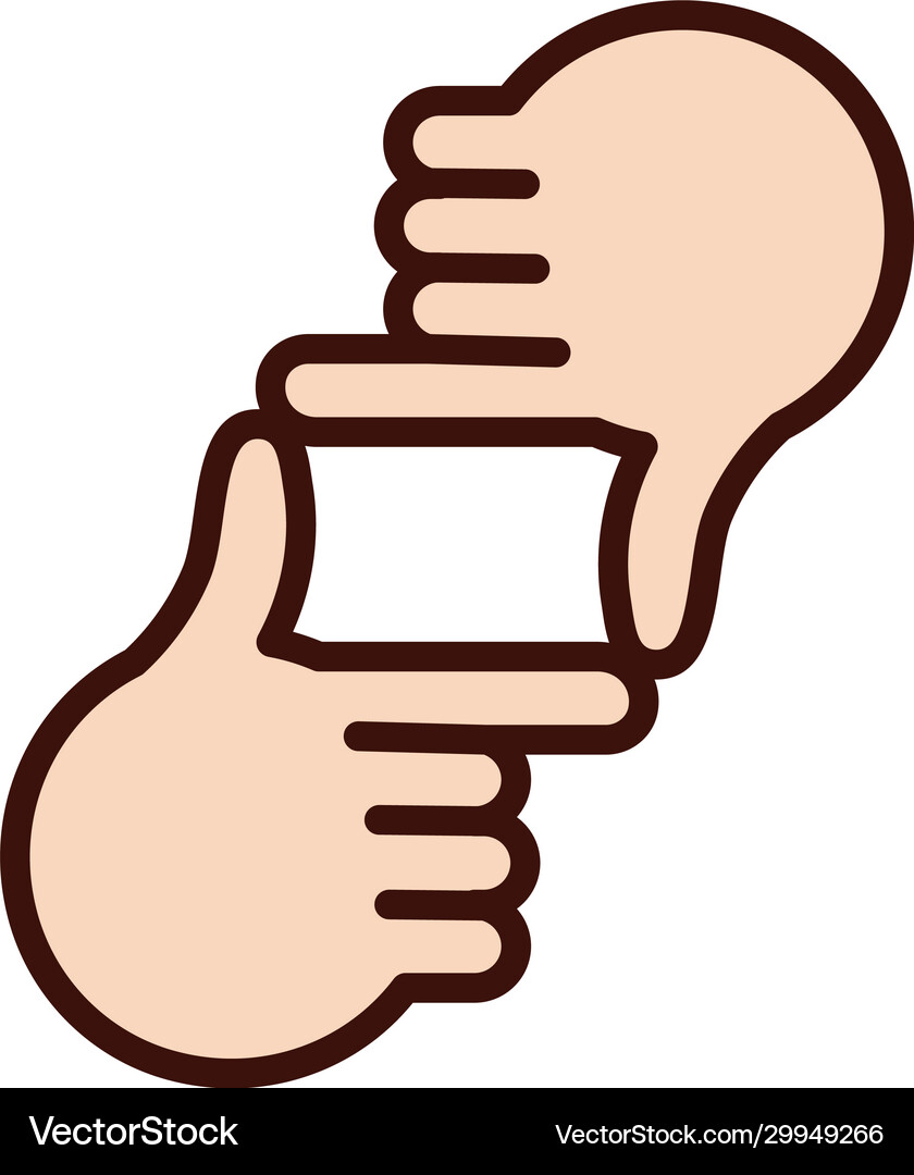 Hands taking square signal line and fill style Vector Image